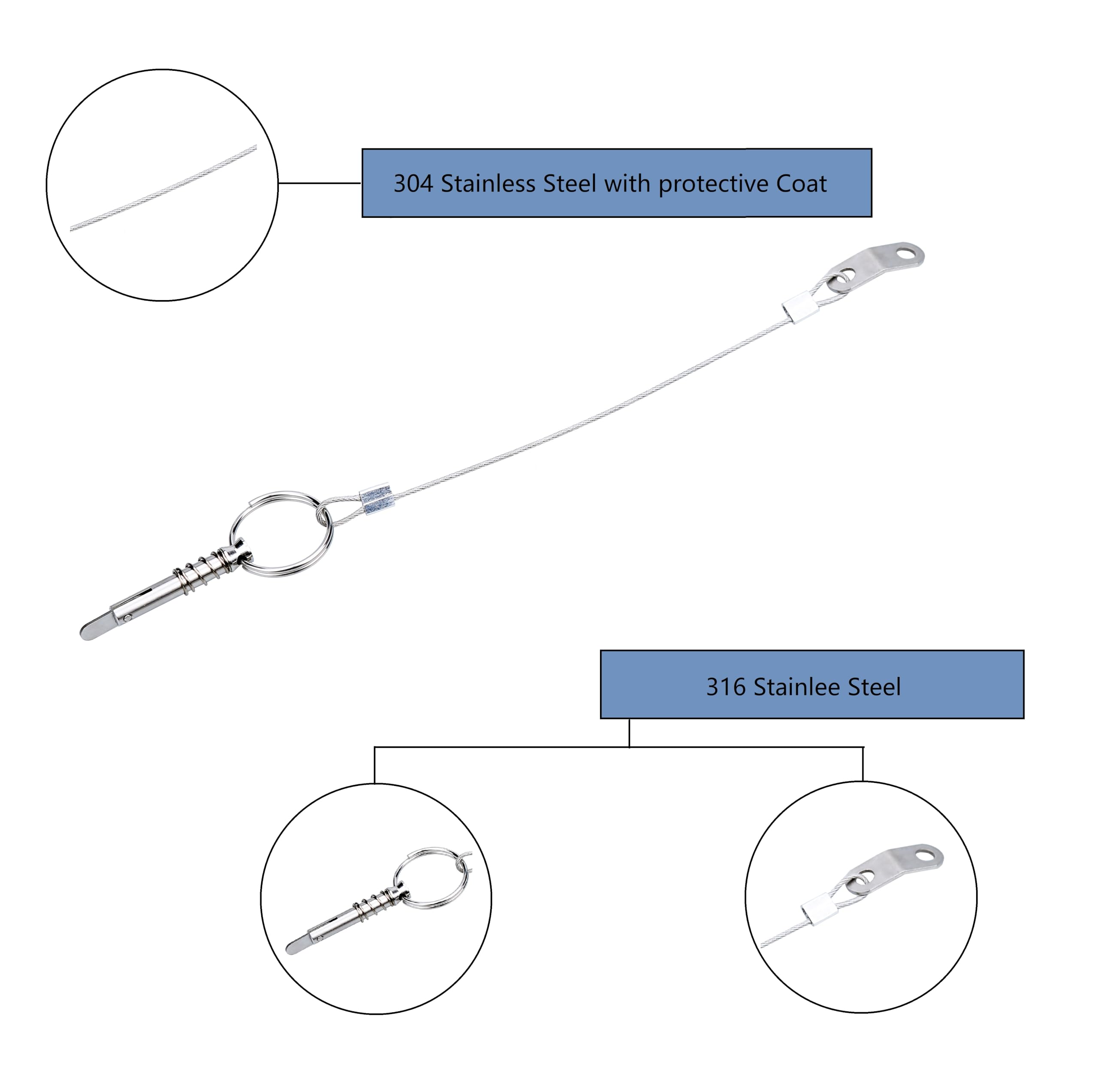 Thorn Boat Bimini Quick Release Pin with Lanyard (4 PCS)