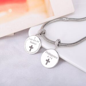 AMATOLOVE Religious Charm I Can Do All Things Through Christ 925 Sterling Silver Charms for Bracelets Christmas Gifts