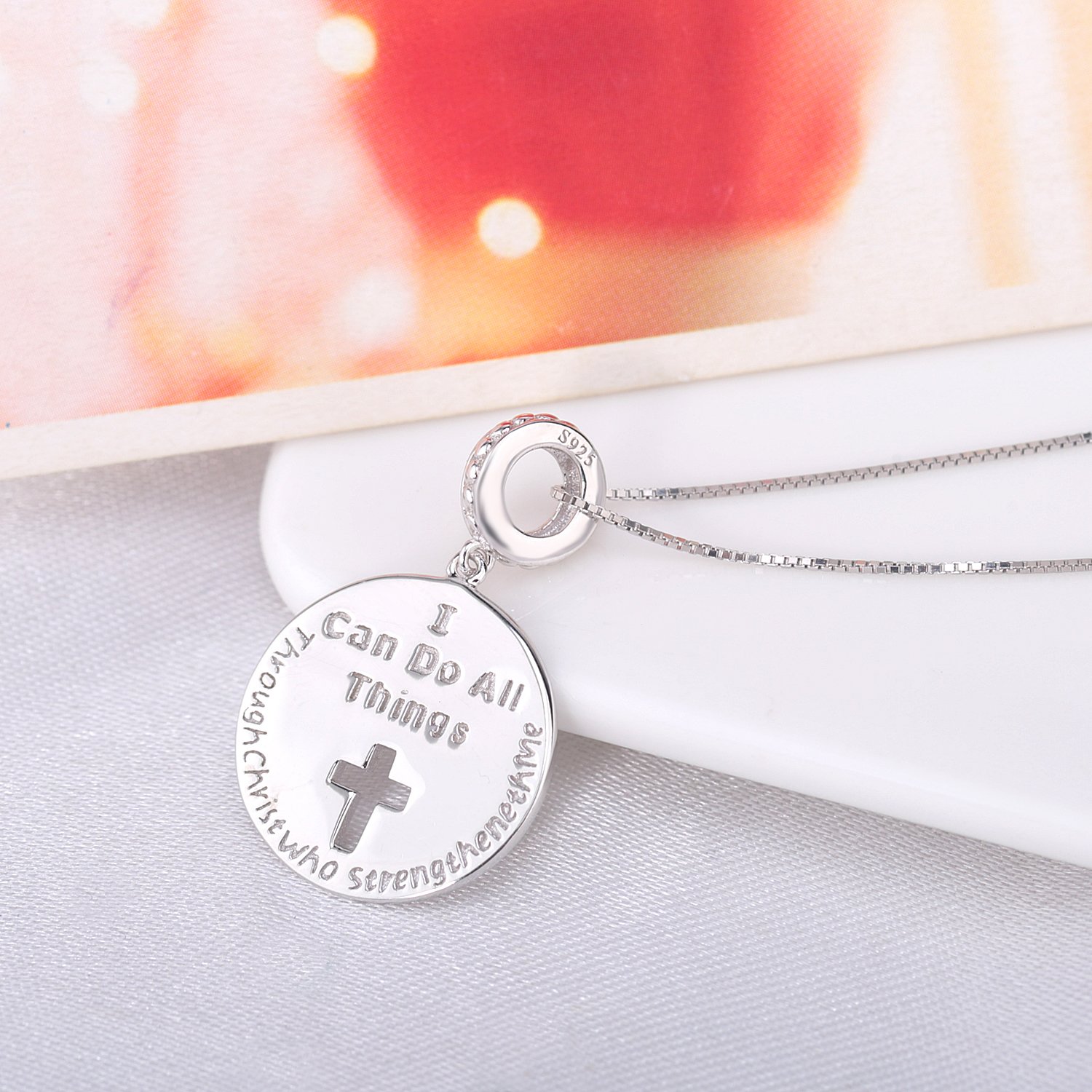 AMATOLOVE Religious Charm I Can Do All Things Through Christ 925 Sterling Silver Charms for Bracelets Christmas Gifts