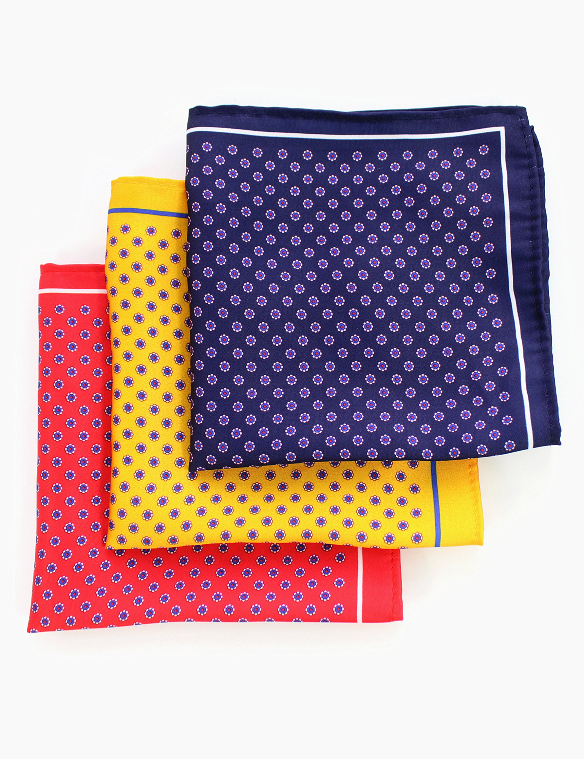 JEMYGINS 6PCS Red Yellow Pink Blue Silk Pocket Squares for Men Handkerchief Hanky Set (1)