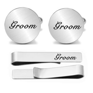 kooer groom cufflinks, groom wedding cuff links tie clip jewelry gifts for groom (groom)