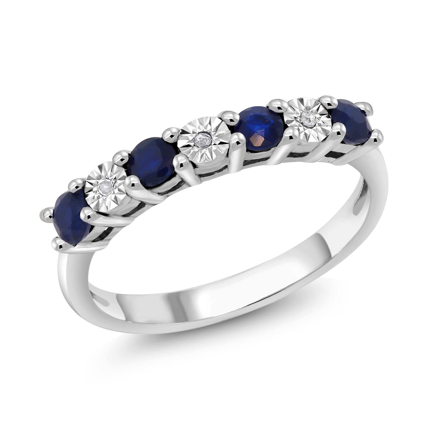 Gem Stone King 925 Sterling Silver Blue Sapphire & White Diamond Engagement Ring For Women | Wedding Ring For Women | Available In Size 5, 6, 7, 8, 9