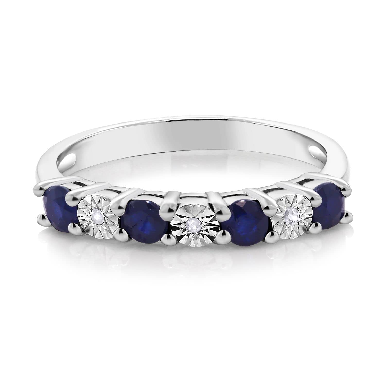 Gem Stone King 925 Sterling Silver Blue Sapphire & White Diamond Engagement Ring For Women | Wedding Ring For Women | Available In Size 5, 6, 7, 8, 9