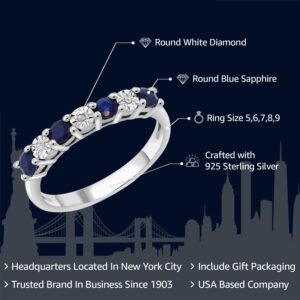 Gem Stone King 925 Sterling Silver Blue Sapphire & White Diamond Engagement Ring For Women | Wedding Ring For Women | Available In Size 5, 6, 7, 8, 9