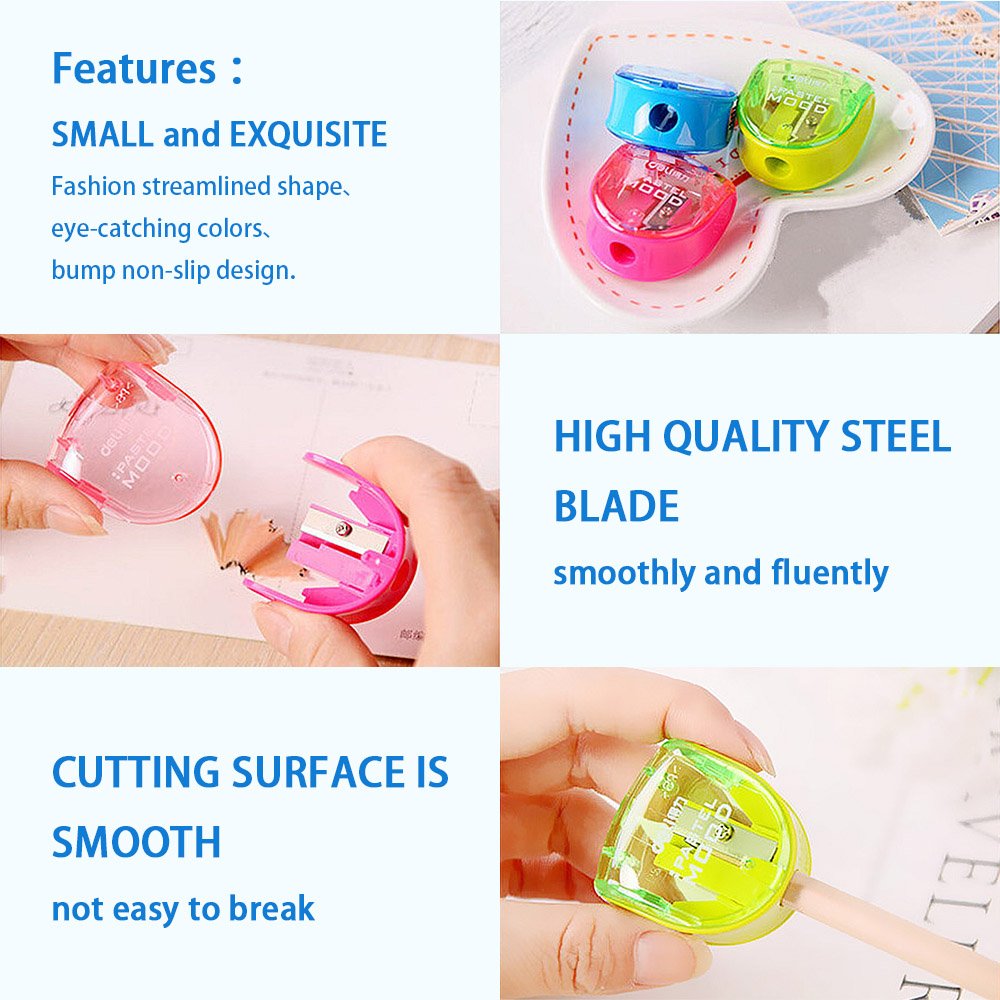 Hand Held Plastic Manual Pencil Sharpener, Steel Blade Rectangular Pencil Sharpeners, Colorful Pencil Sharpener for Kids, Random Color 5Pcs - Thanksgiving Halloween Christmas New Year Party Supplies