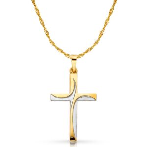 ioka 14k two tone gold cross charm pendant with 1.2mm singapore chain necklace - 24"