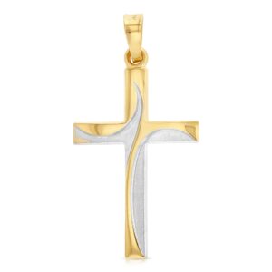 Ioka 14K Two Tone Gold Cross Charm Pendant with 1.2mm Singapore Chain Necklace - 24"