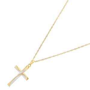 Ioka 14K Two Tone Gold Cross Charm Pendant with 1.2mm Singapore Chain Necklace - 24"