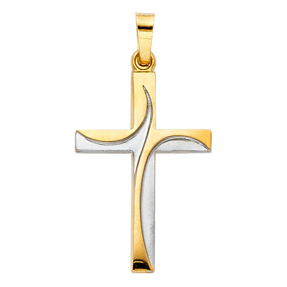 14K Two Tone Gold Cross Charm Pendant with 1.9mm Figaro 3+1 Chain Necklace - 24"