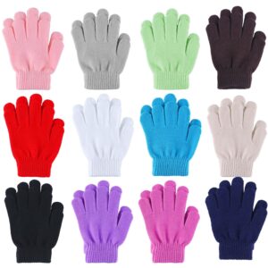 cooraby 12 pairs kid's winter magic gloves children stretchy warm magic gloves boys or girls knit gloves (12 mixed color)