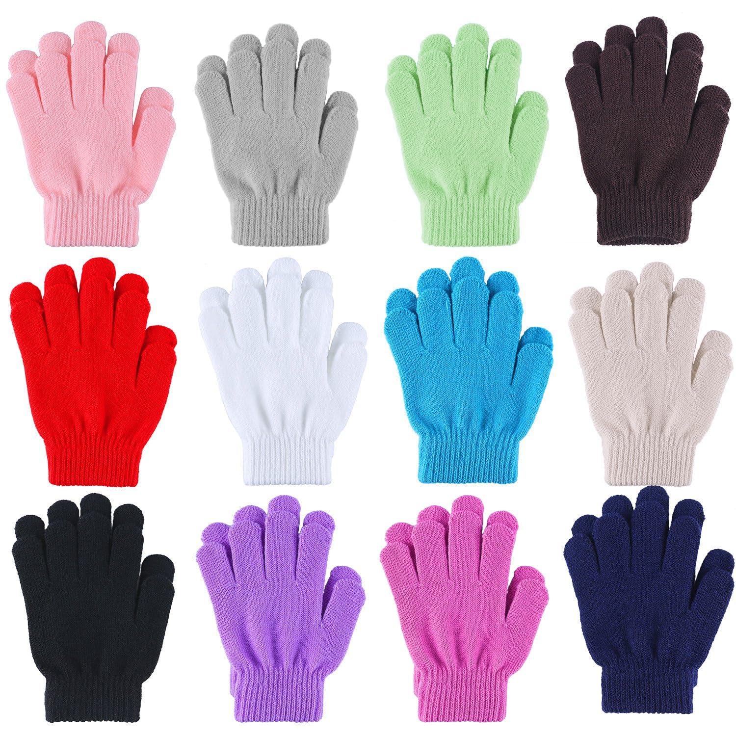 Cooraby 12 Pairs Kid's Winter Magic Gloves Children Stretchy Warm Magic Gloves Boys or Girls Knit Gloves (12 Mixed Color)