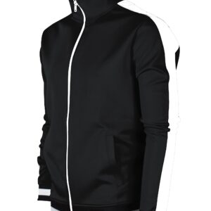 SCREENSHOTBRAND-51700 Mens Urban Hip Hop Premium Track Jacket - Slim Fit Side Taping Basic-Black-Medium