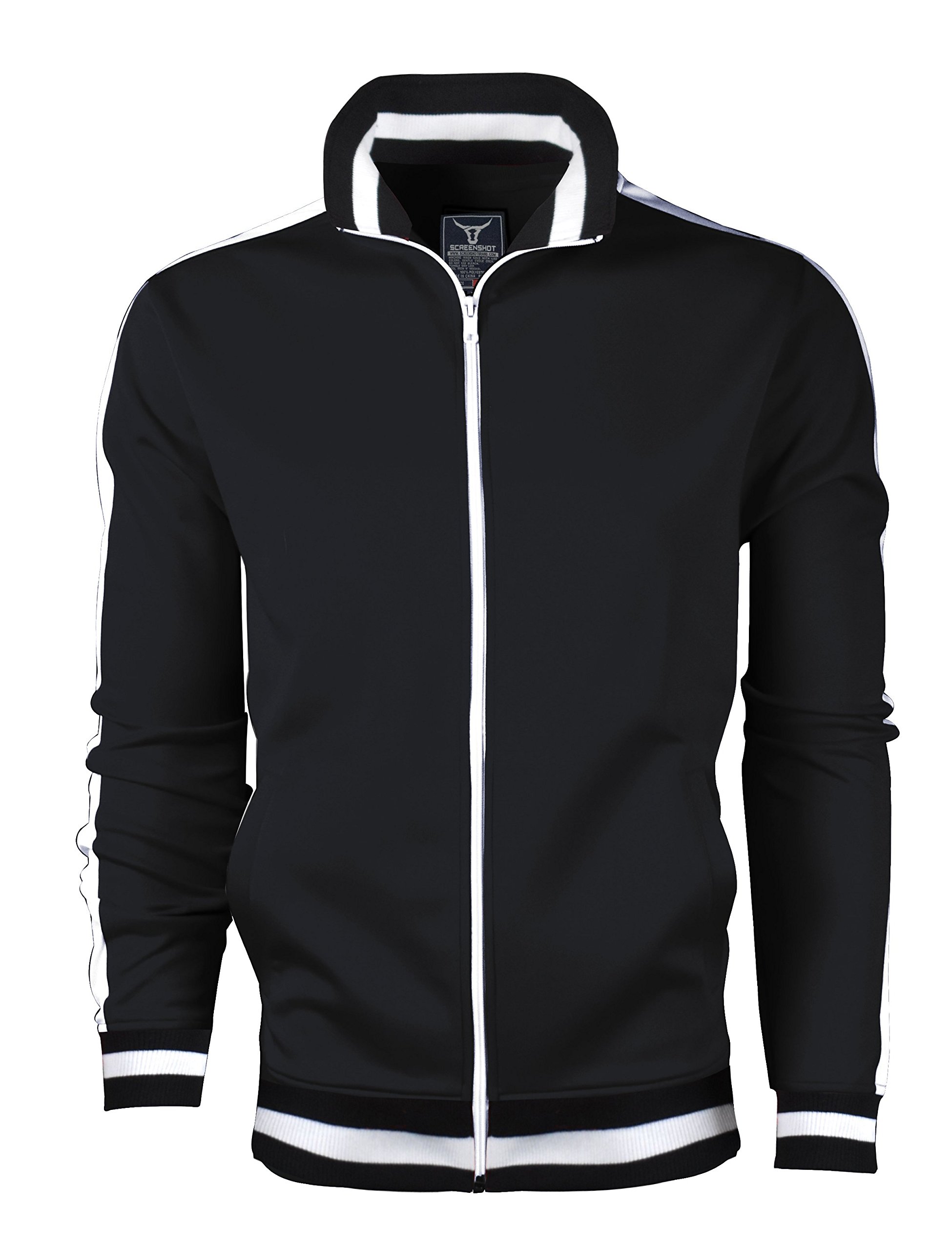 SCREENSHOTBRAND-51700 Mens Urban Hip Hop Premium Track Jacket - Slim Fit Side Taping Basic-Black-Medium