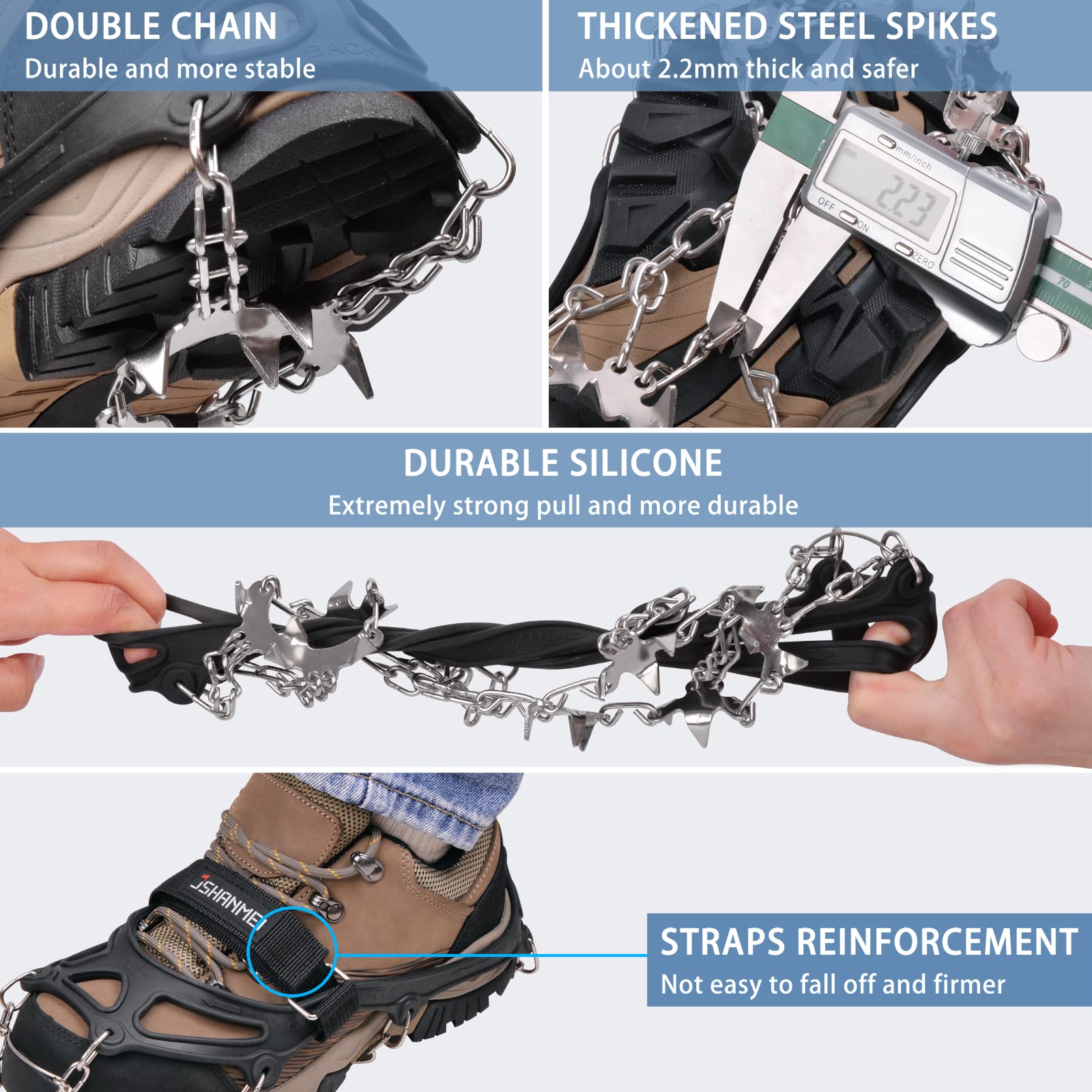 Ice Cleats Walk Traction Cleats Crampons for Hiking Boots Snow Shoes, Non Slip Ice Cleats for Shoes and Boots Men Women