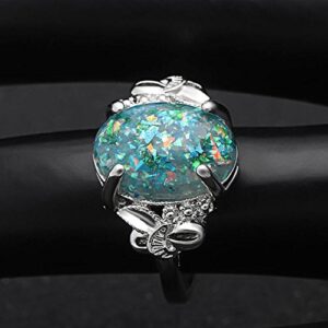 Ginger Lyne Collection Sharla Simulated Fire Pink Purple or Green Opal Ring for Women Oval Shape Fashion Jewelry Statement Ring for Her Size 9