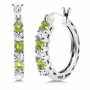 gem stone king 925 sterling silver green peridot and white diamond accent hoop earrings for women (0.83 cttw, gemstone birthstone, 22mm = 0.85 inches diameter)