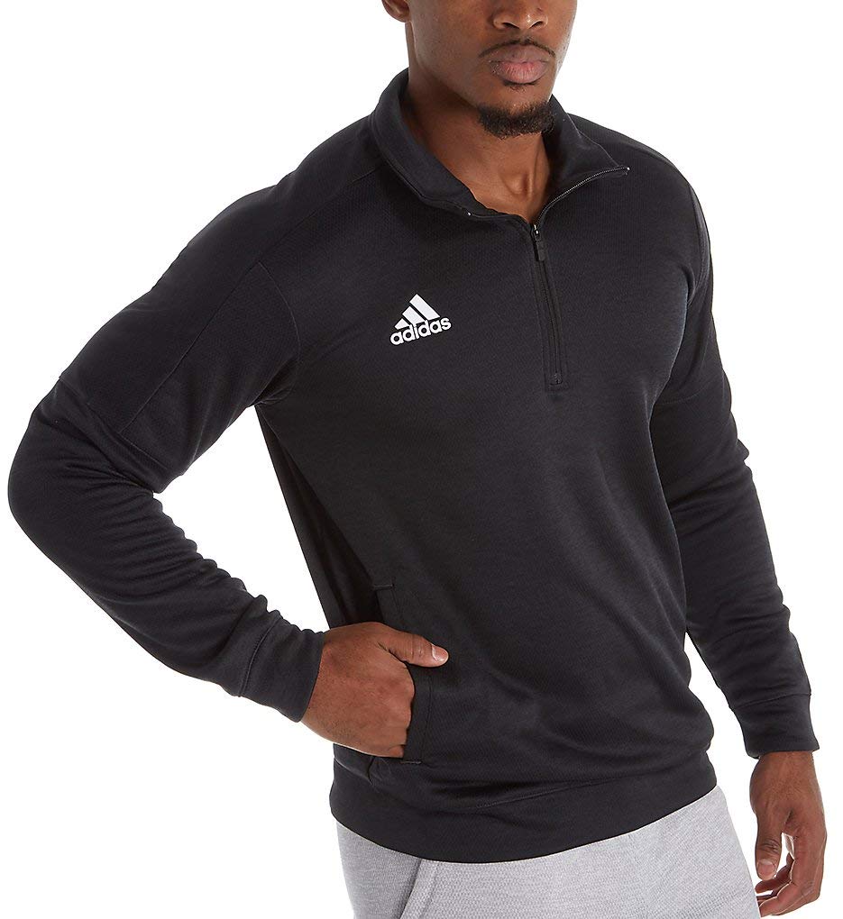 adidas Athletics Team Issue 1/4 Zip Long Sleeve, Black Melange/White, Small