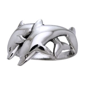 sterling silver playing twin dolphins ocean nautical ring size 6(sizes 5,6,7,8,9,10,11,12,13,14)