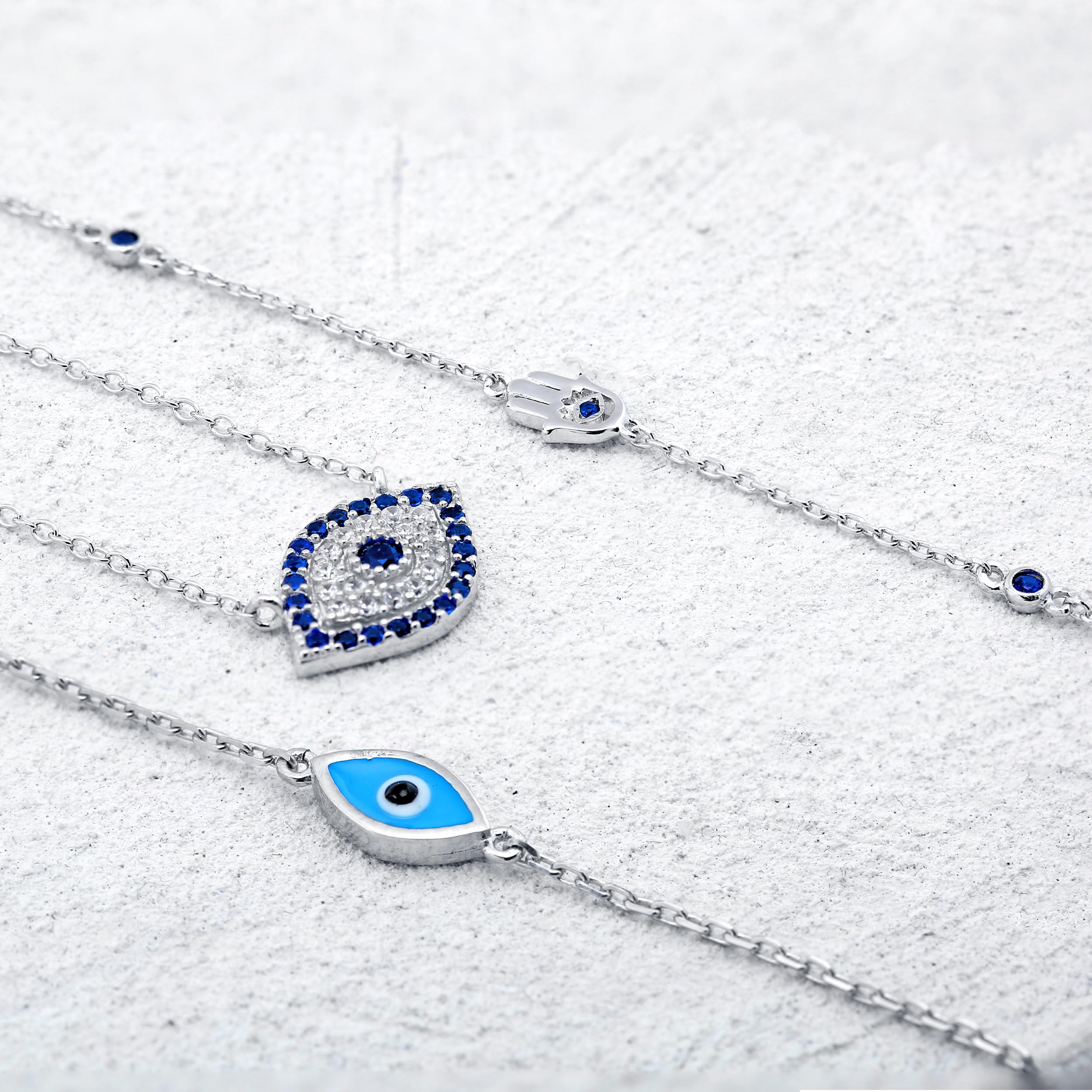 Tiny Minimalist Simple Evil Eye Charm Bracelet For Teen For Women Cubic Zirconia CZ .925 Sterling Silver Extender