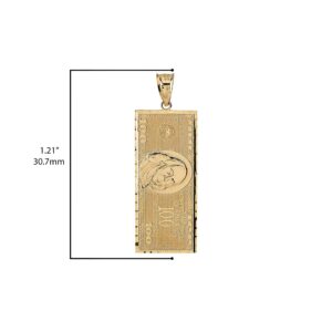 14K Yellow Gold 1.4" Benjamin's One Hundred Dollar Bill Money $ Charm Pendant