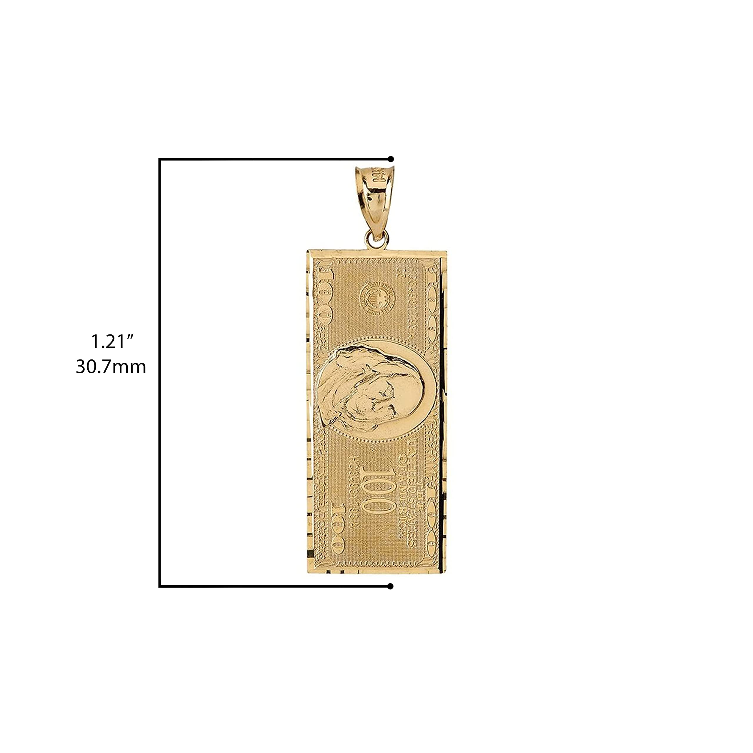 14K Yellow Gold 1.4" Benjamin's One Hundred Dollar Bill Money $ Charm Pendant