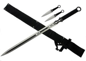 tactical master machete set with 2 throwing knives. ninja weapon, fantasy sword, katana. for camping, fishing, hunting, outdoor sports and collections (black-23)