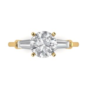 yellow 14k solid gold 3 stone anniversary engagement promise bridal ring - 2 ct round cut clear simulated diamond sz 8.5