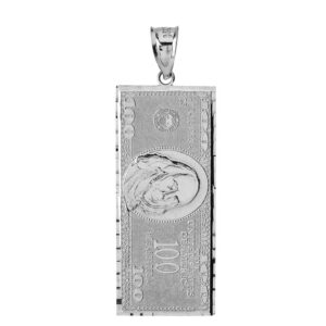 claddagh gold 925 sterling silver benjamin's one hundred dollar bill pendant (1.55")