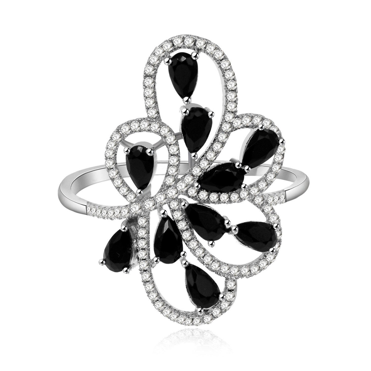 Uloveido Stacking Hawaiian Flower Ring White Gold Plated Cubic Zirconia Party/Anniversary Jewelry Christmas Gifts (Size 9) PJ101