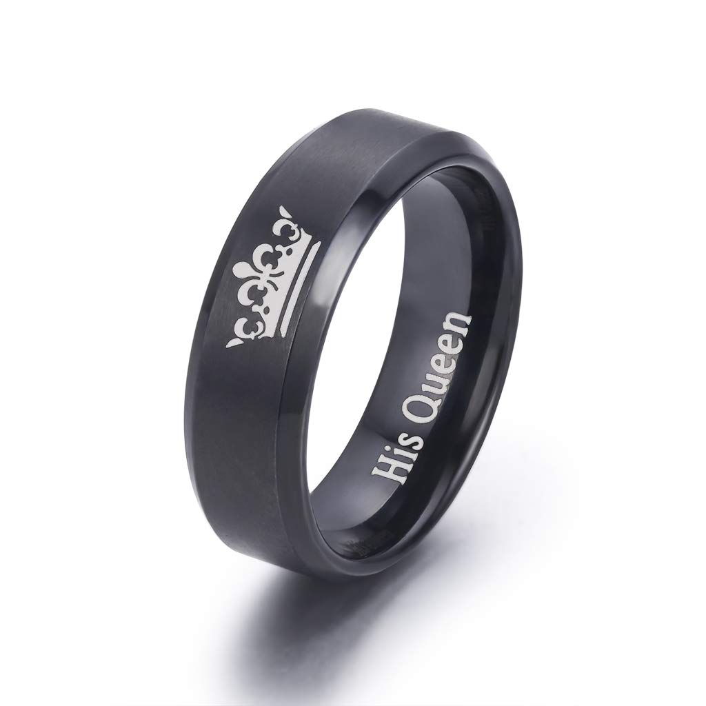 LAVUMO King and Queen Rings for Couples - 2pcs His Hers Stainless Steel Matching Ring Sets for Him and Her - Promise Engagement Wedding Band Black Comfort Fit (Men 9 & Women 9)