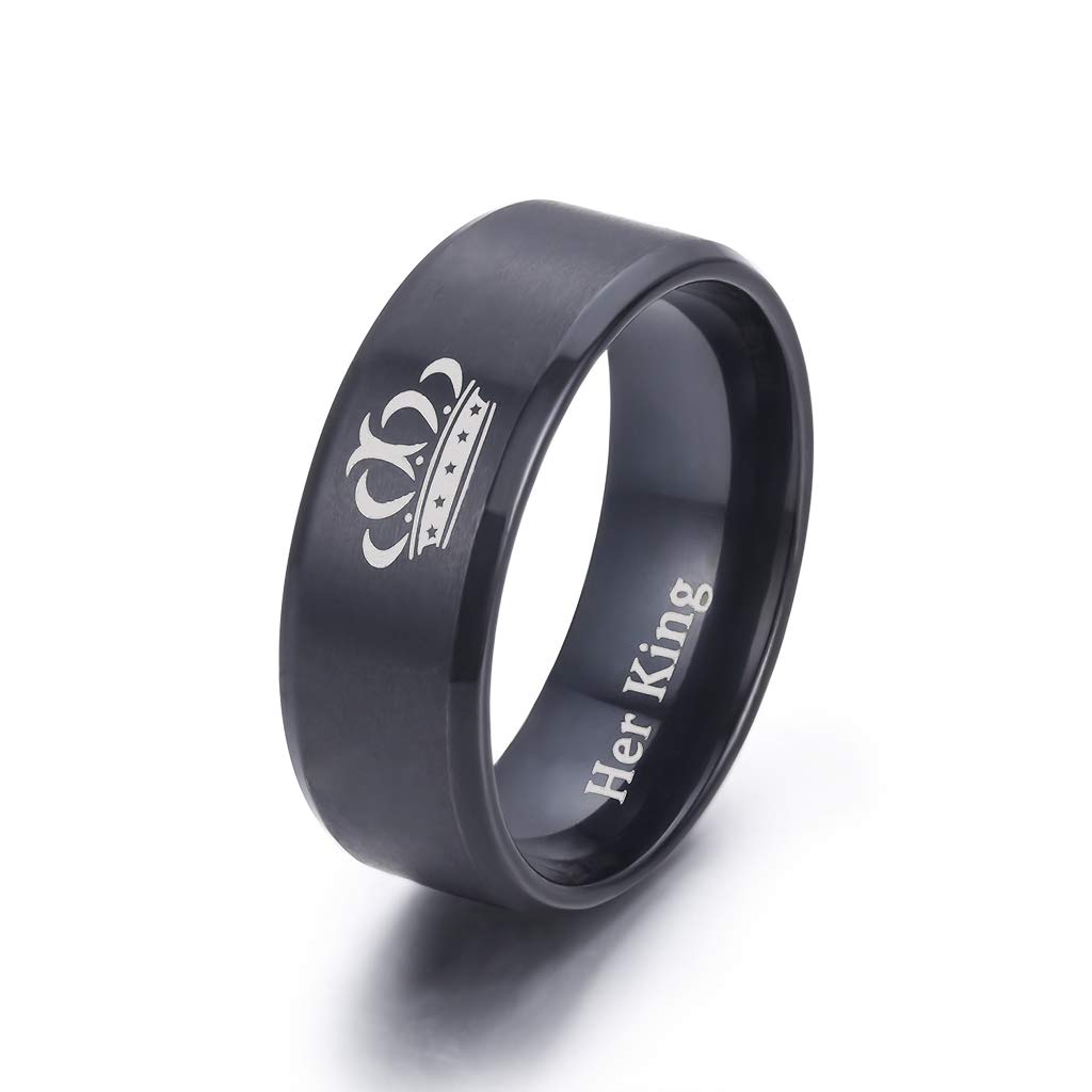 LAVUMO King and Queen Rings for Couples - 2pcs His Hers Stainless Steel Matching Ring Sets for Him and Her - Promise Engagement Wedding Band Black Comfort Fit (Men 9 & Women 9)