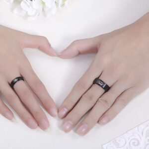 LAVUMO King and Queen Rings for Couples - 2pcs His Hers Stainless Steel Matching Ring Sets for Him and Her - Promise Engagement Wedding Band Black Comfort Fit (Men 10 & Women 7)