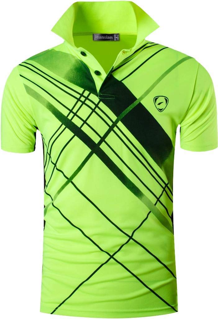 jeansian Men's Sport Quick Dry Short Sleeves Polo Tee T-Shirt LSL226 GreenYellow XL