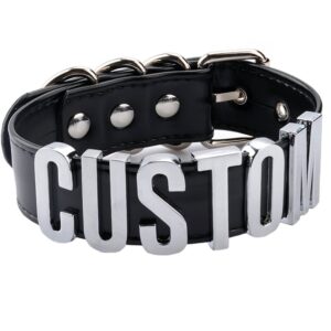 custom choker collar name choker cosplay letters choker word collar any name (black silver)