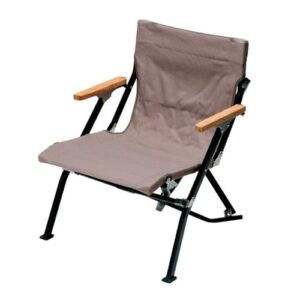 snow peak luxury low beach chair - teak wood armrest and canvas seat - 23 x 26 x 27 in