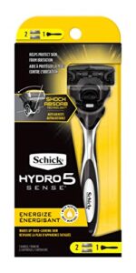 schick hydro 5 sense energize razor with shock absorb technology for men, 1 handle with 2 refills