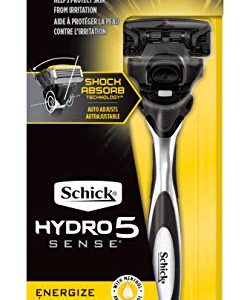 Schick Hydro 5 Sense Energize Razor with Shock Absorb Technology for Men, 1 Handle with 2 Refills