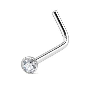 fifth cue solid titanium press fit cubic zirconia 2mm micro ball top l bend stud nose ring (18g)