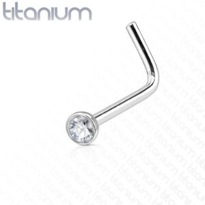 FIFTH CUE Solid Titanium Press Fit Cubic Zirconia 2mm Micro Ball Top L bend Stud Nose Ring (18G)