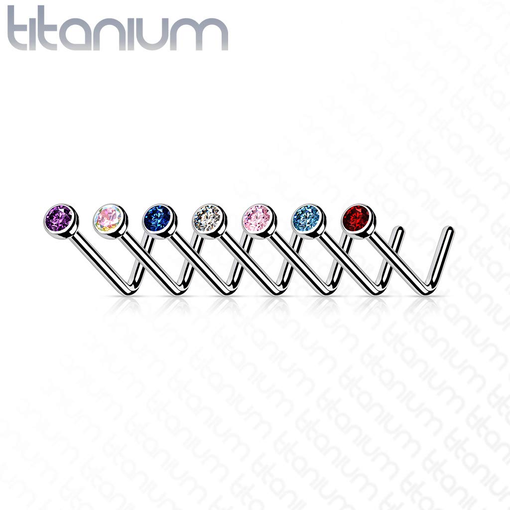 FIFTH CUE Solid Titanium Press Fit Cubic Zirconia 2mm Micro Ball Top L bend Stud Nose Ring (18G)