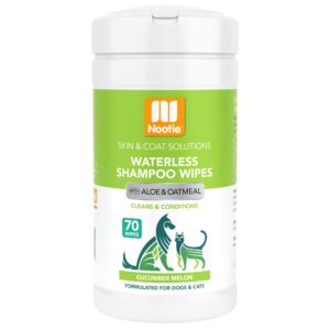 nootie waterless shampoo wipes for dogs & cats - long lasting cucumber melon fragrance - sold in over 10,000 vet clinics and pet stores worldwide, made in usa - 70 count