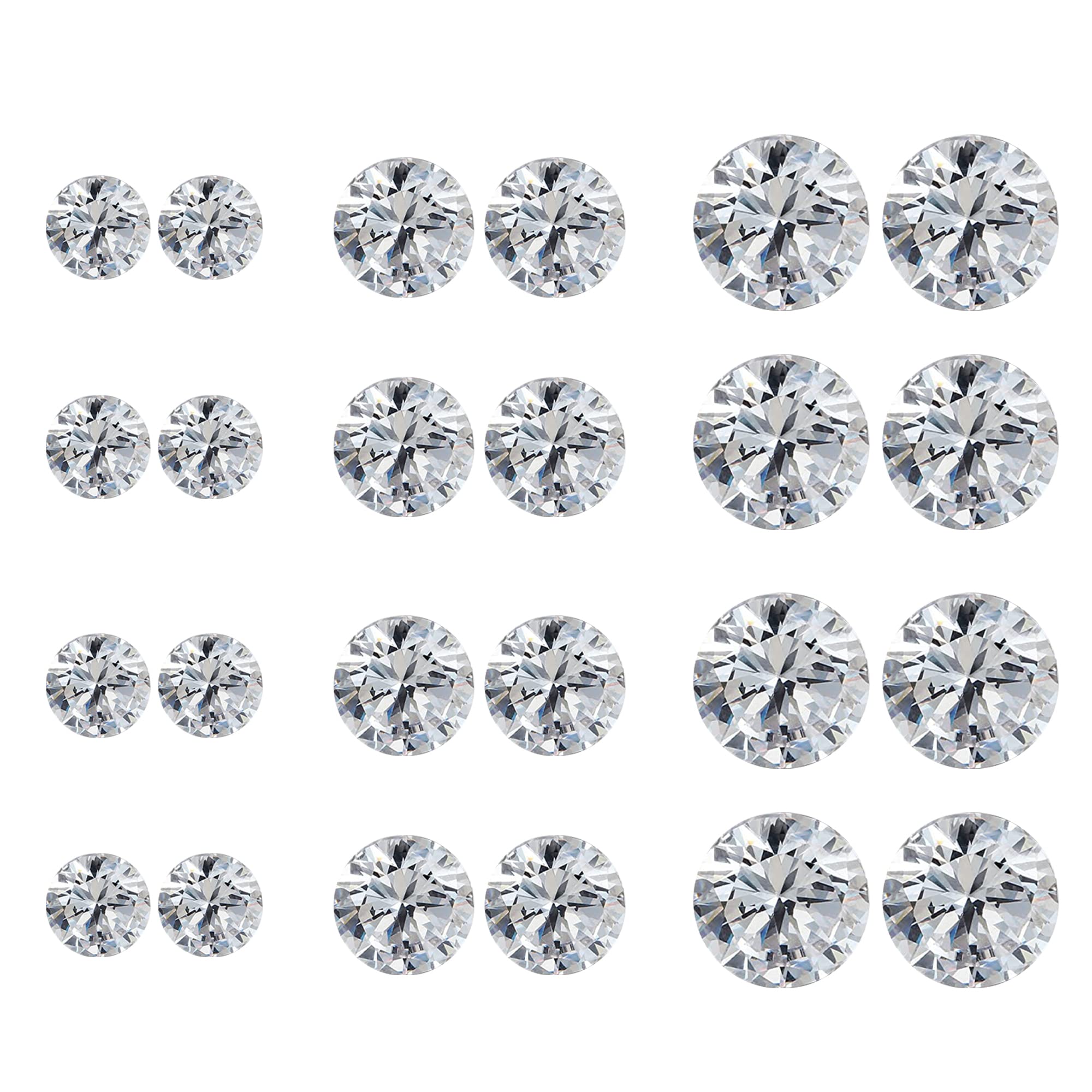 Parts Express 12 Pair Silver Alloy Diamond Magnetic Stud Earrings for Unisex No Hole Piercing 3Sizes 4MM,6MM,7MM