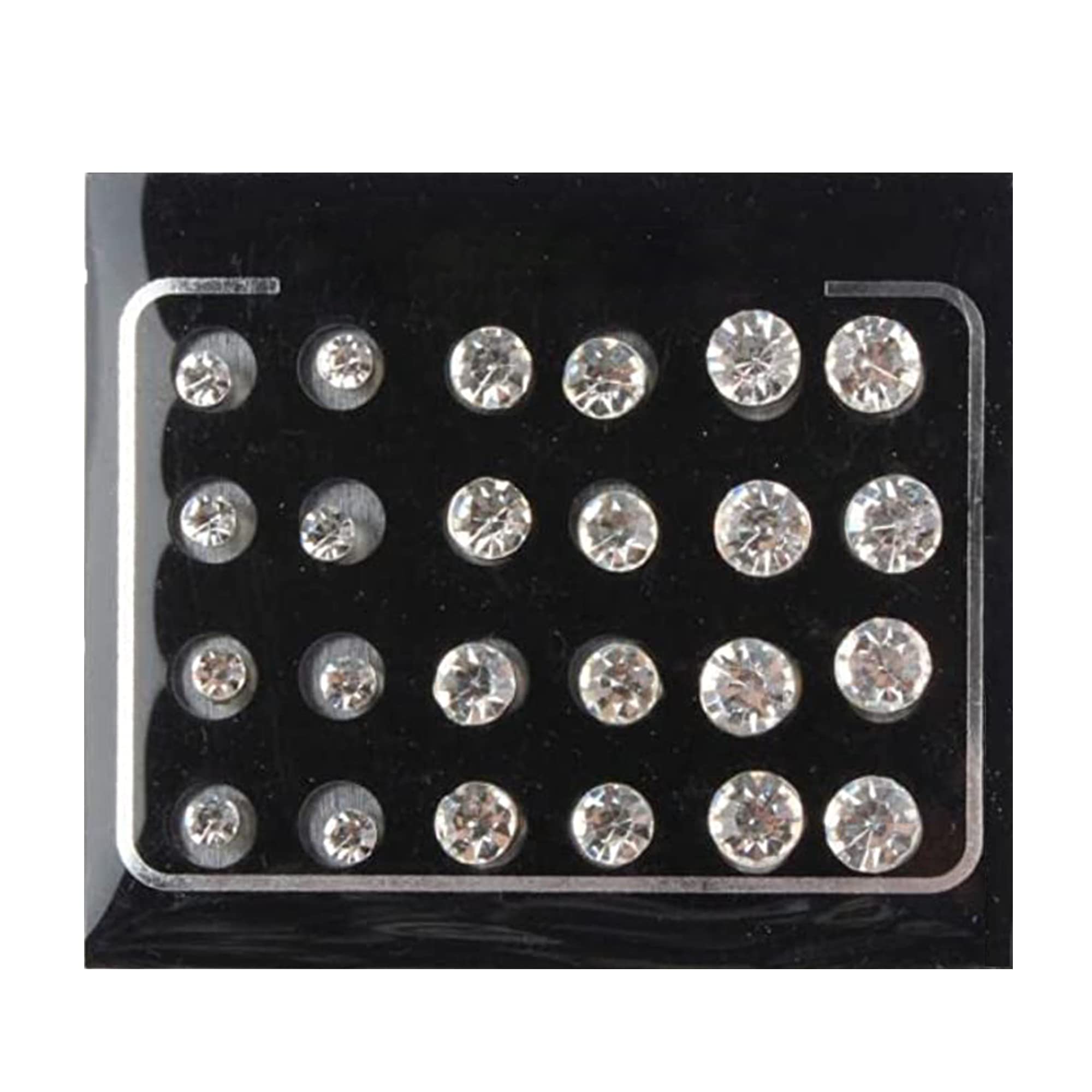 Parts Express 12 Pair Silver Alloy Diamond Magnetic Stud Earrings for Unisex No Hole Piercing 3Sizes 4MM,6MM,7MM