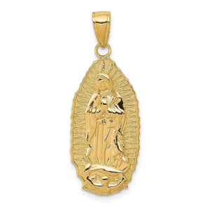 icecarats 14k yellow gold our lady of guadalupe virgin mary oval disc necklace virgencita maria rosa pendant catholic christian holy mother medallion charm only