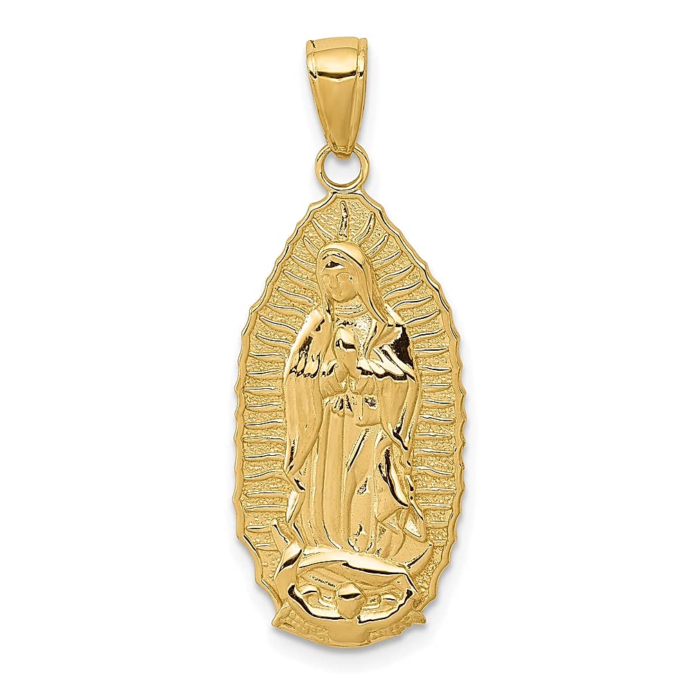 IceCarats 14K Yellow Gold Our Lady of Guadalupe Virgin Mary Oval Disc Necklace Virgencita Maria Rosa Pendant Catholic Christian Holy Mother Medallion Charm Only