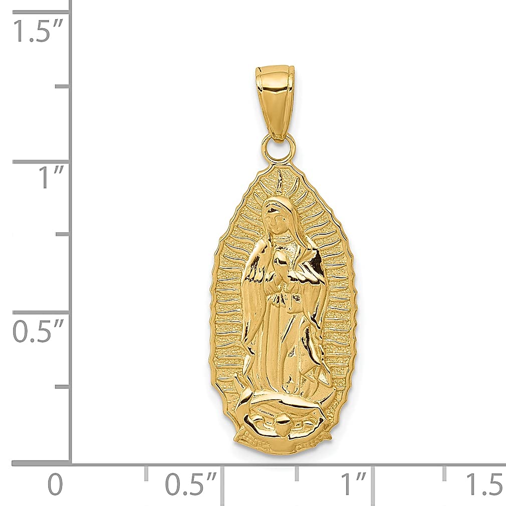 IceCarats 14K Yellow Gold Our Lady of Guadalupe Virgin Mary Oval Disc Necklace Virgencita Maria Rosa Pendant Catholic Christian Holy Mother Medallion Charm Only