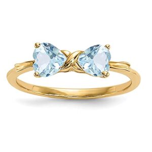 icecarats 14k yellow gold blue aquamarine bow heart love ring march birthstone jewelry size 7