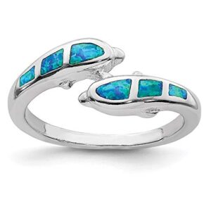 icecarats 925 sterling silver created blue opal sea dolphin ocean fish beach nautical ring size 8