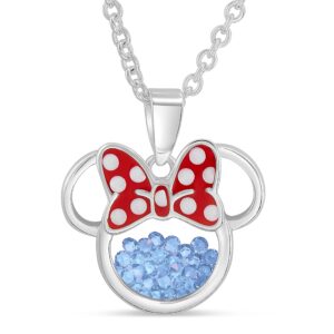 disney women and girls birthstone jewelry minnie mouse december light blue topaz cubic zirconia shaker pendant necklace, silver plated, 18+2" extender