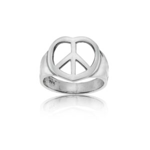 hoops & loops 925 sterling silver heart peace sign statement signet style ring for women men teen girls, size 7